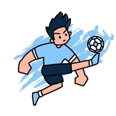 축구를 하는 소년의 만화 그림 프리미엄 벡터