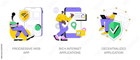 Mobile App Development Abstract Concept Vector Illustration Set Progressive Web App Rich