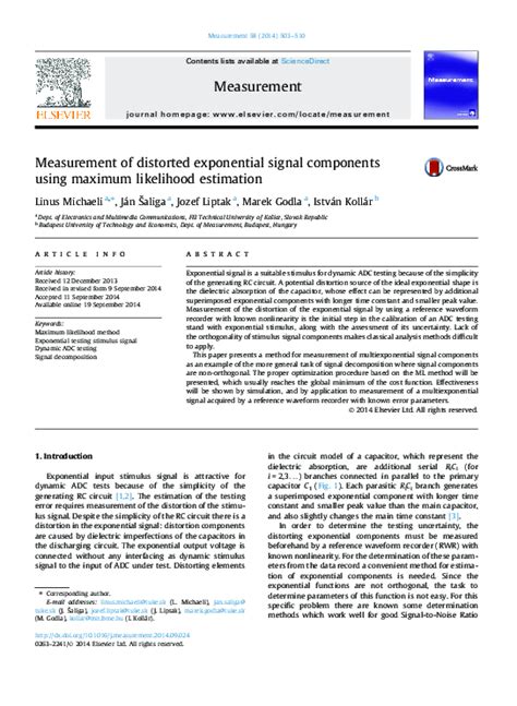 Pdf Measurement Of Distorted Exponential Signal Components Using Maximum Likelihood Estimation