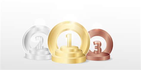 골드 은 동메달 수상자 포디엄 세트 사실적인 3d 어워드 스테이지 배경 챔피언 1 2 3 장소 받침대 모의 벡터 일러스트레이션