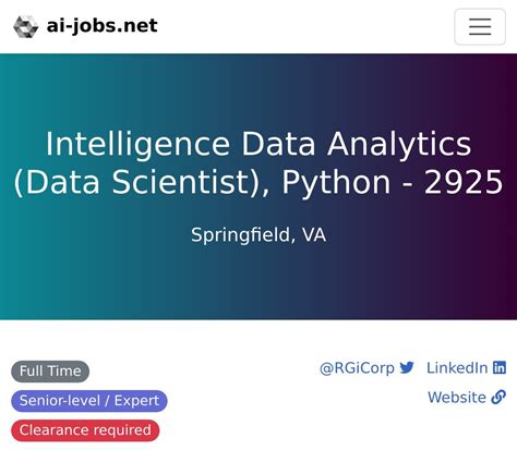 [hiring] intelligence data analytics data scientist python 2925 in springfield va r ai
