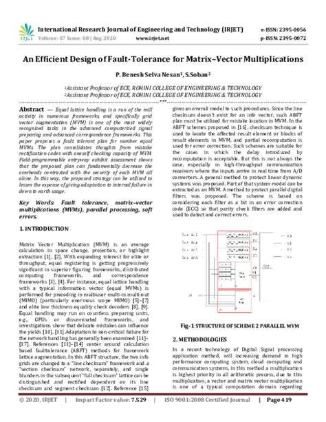 Pdf Irjet An Efficient Design Of Fault Tolerance For Matrix Vector Multiplications