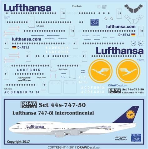Boeing 747 8i Lufthansa Intercontinental Draw Decal 44 747 50