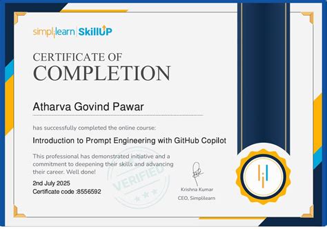 📜 Just Completed Introduction To Prompt Engineering With Github Copilot By Simplilearn Skillup