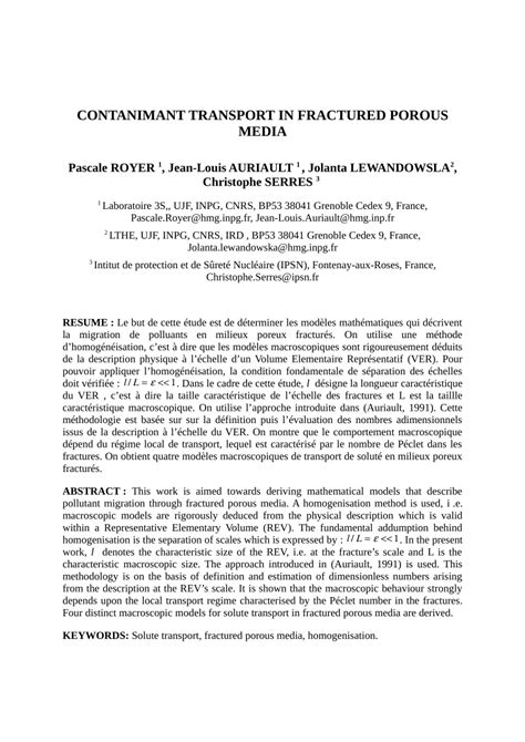 Pdf Contaminant Transport In Fractured Porous Media