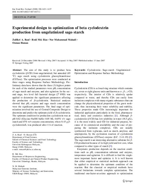 Pdf Experimental Design To Optimization Of Beta Cyclodextrin