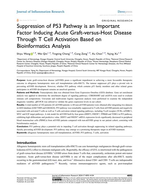 Pdf Suppression Of P53 Pathway Is An Important Factor Inducing Acute Graft Versus Host Disease