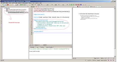 Texstudio Shows Sections Inside Verbatim Environment In The Structure Of The Document TeX