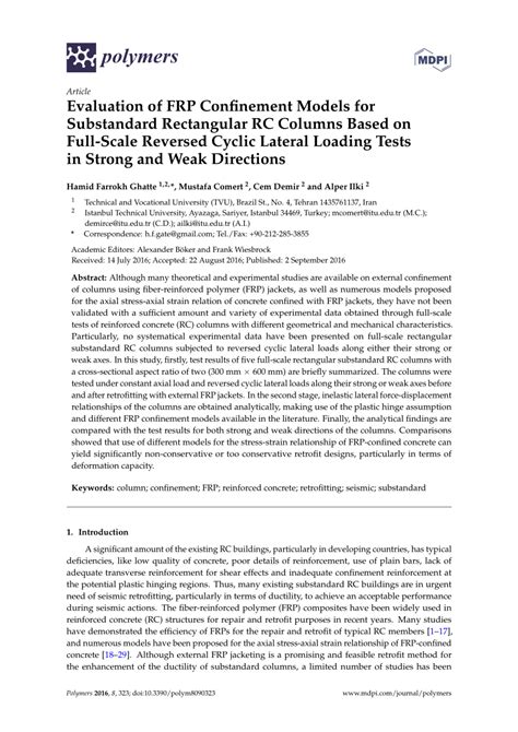 Pdf Evaluation Of Frp Confinement Models For Substandard Rectangular Rc Columns Based On Full