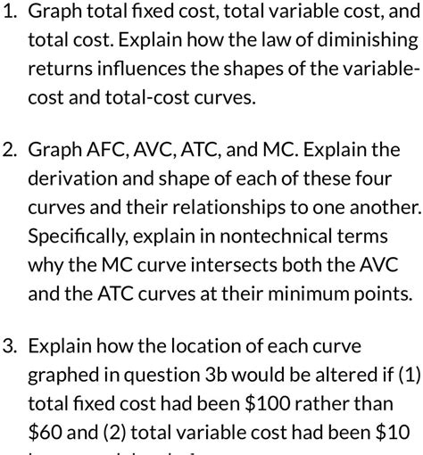 1 Graph Total Fixed Cost Total Variable Cost And Total Cost Explain How The Law Of