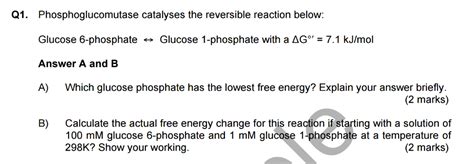 Solved Phosphoglucomutase Catalyses The Reversible Reaction