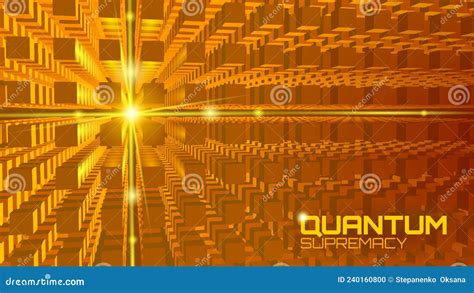 Blockchain Cube Chain Symbol On Square Code Big Data Flow Information Golden Metal Glowing