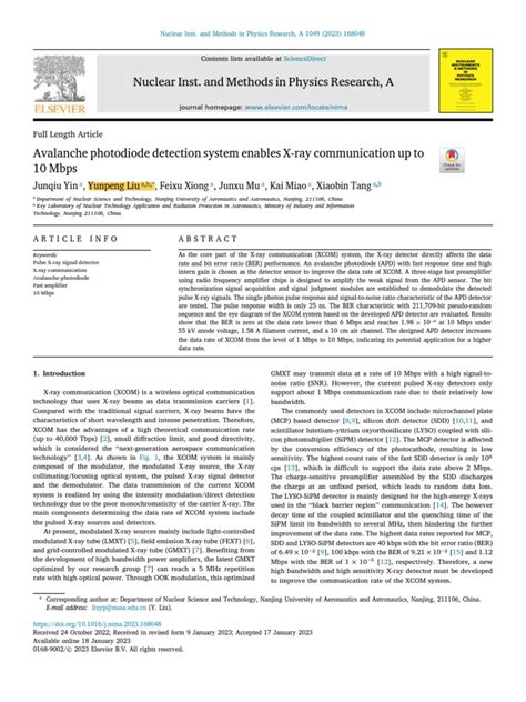 Avalanche Photodiode Detection System Enables X Ray Communication Up To