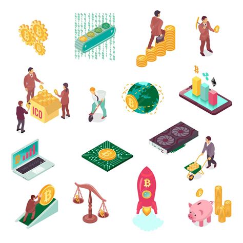 Free Vector Blockchain Cryptocurrency Isometric Set