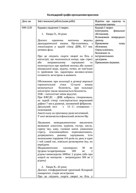 Щоденник з виробничої практики терапія Упражнения и задачи Терапия Docsity