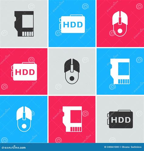 Set Sd Card Hard Disk Drive Hdd And Computer Mouse Icon Vector Stock Vector Illustration Of