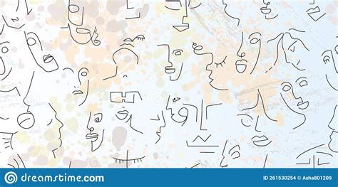 One Line Drawing Abstract Face Seamless Pattern Stock Vector Illustration Of Abstract Female