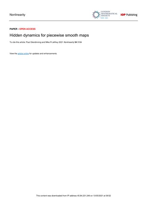 Pdf Hidden Dynamics For Piecewise Smooth Maps