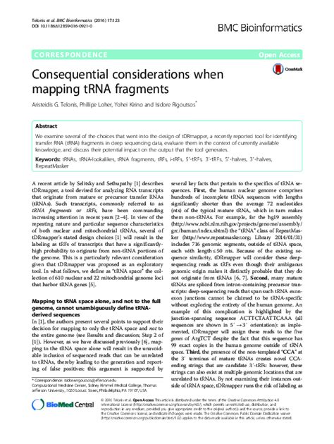Pdf Consequential Considerations When Mapping Trna Fragments