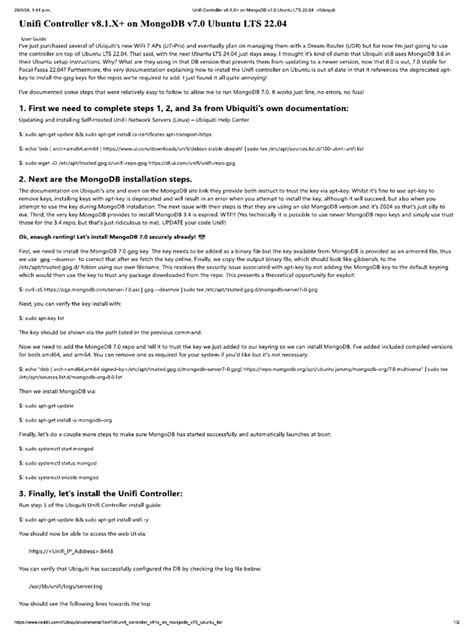 Unifi Controller V81x On Mongodb V70 Ubuntu Lts 2204 R