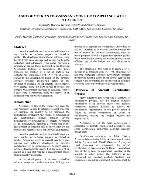 pdf a set of metrics to assess and monitor compliance with rtca do 178c