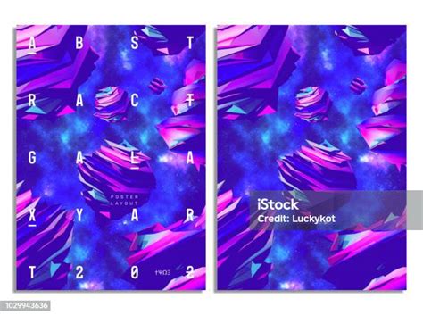 트렌디한 우주 포스터 레이아웃 생생한 컬러와 함께입니다 80 년대 스타일 전단지 디자인을 추상화 합니다 3d 렌더링입니다 3차원 형태에 대한 스톡 벡터 아트 및 기타 이미지