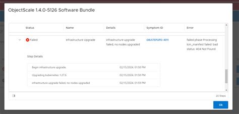 objectscale software bundle upgrade fails with the message