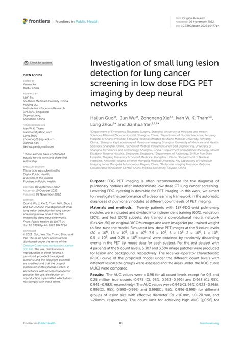Pdf Investigation Of Small Lung Lesion Detection For Lung Cancer