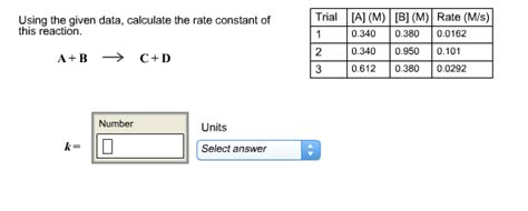 solved using the given data calculate the rate constant of