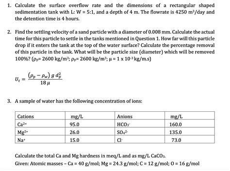 [solved] Calculate The Surface Overflow Rate And The Dimens