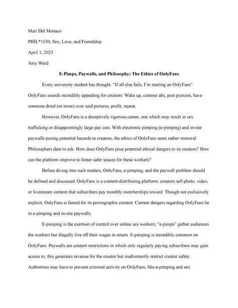 Phil 1030 Op Ed Assignment Mari Del Monaco Phil 1030 Sex Love And Friendship April 1 2023