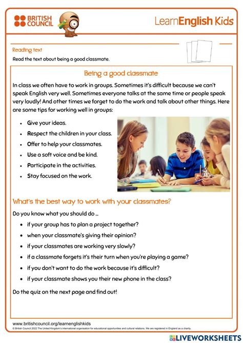 Reading Practice Being A Good Classmate Online Exercise For Live