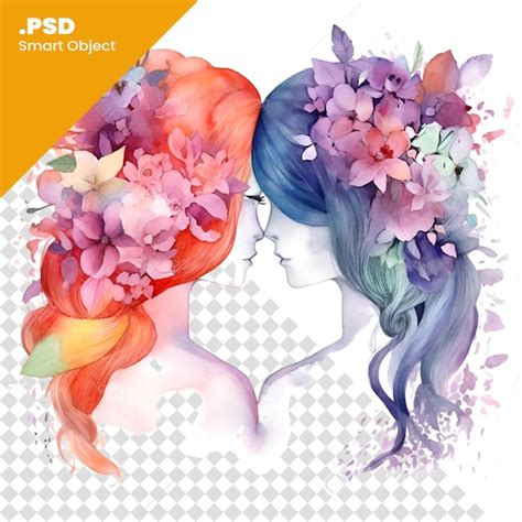 Aquarellporträt eines schönen mädchens mit blumen im haar psd vorlage Premium PSD Datei