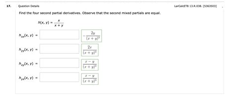 Solved Find The Four Second Partial Derivatives Observe