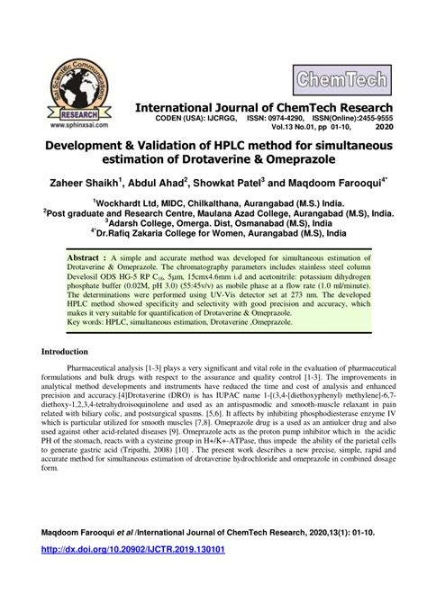 Pdf Development And Validation Of Hplc Method For Simultaneous Estimation Of Drotaverine