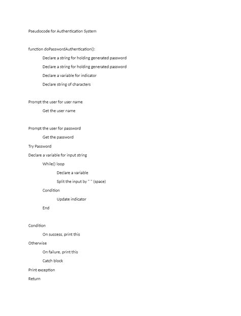 Pseudocode For Authentication System