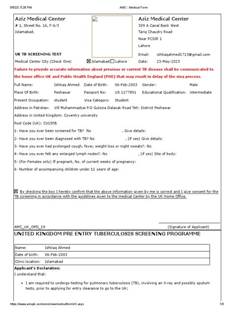 Amc Medical Form Pdf Tuberculosis Informed Consent