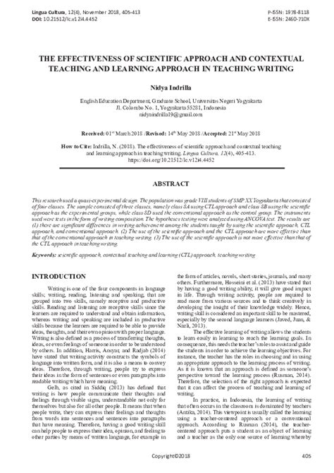 Pdf The Effectiveness Of Scientific Approach And Contextual Teaching And Learning Approach In