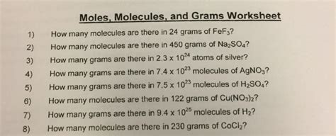 Solved Moles Molecules And Grams Worksheet How Many Chegg Worksheets Library
