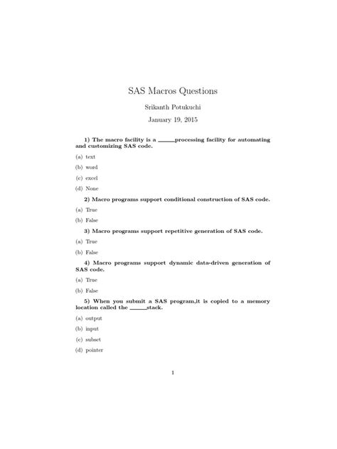 Sas Macros Questions Srikanth Potukuchi January 19 2015 Pdf C