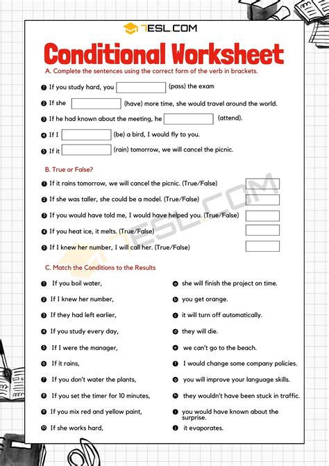 Conditionals Exercises Conditionals Worksheet • 7esl