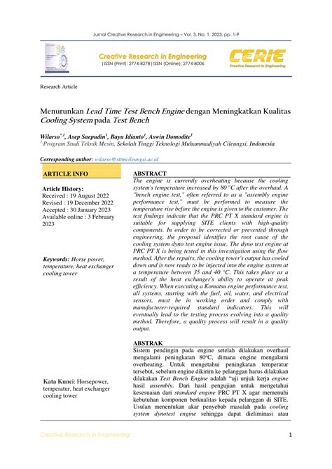 Pdf Menurunkan Lead Time Test Bench Engine Dengan Meningkatkan