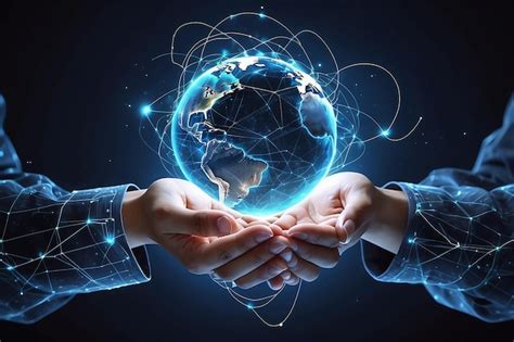 Premium Photo Abstract Palm Hands Holding Global Network Connections Innovative Technology In