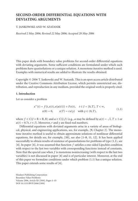 Pdf Second Order Differential Equations With Deviating Arguments