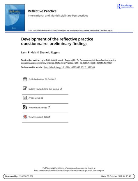 Pdf Development Of The Reflective Practice Questionnaire Preliminary Findings
