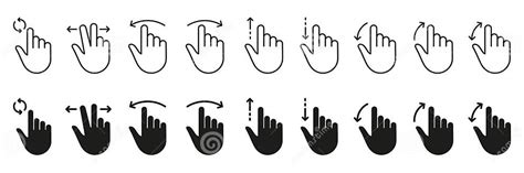 Computer Cursor Pointer Icon Set Hand With Finger Digital Mouse Click Line And Silhouette Sign