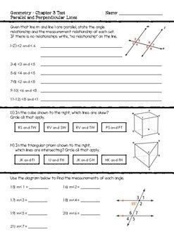 Geometry Test Parallel And Perpendicular Lines By Deanna Hunter
