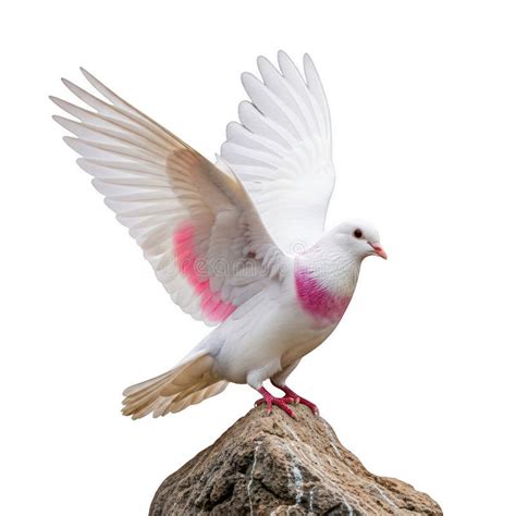 A White Bird With Pink Markings On Its Wings And Neck Standing On A