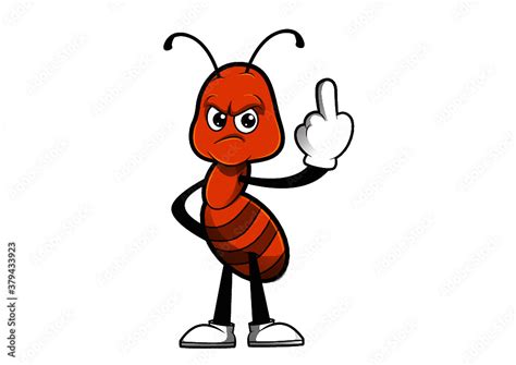 Cute Angry Ant Cartoon Character Show Middle Finger On White Background