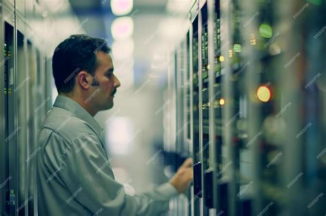 Male Technician In Data Center Performing System Diagnostics And